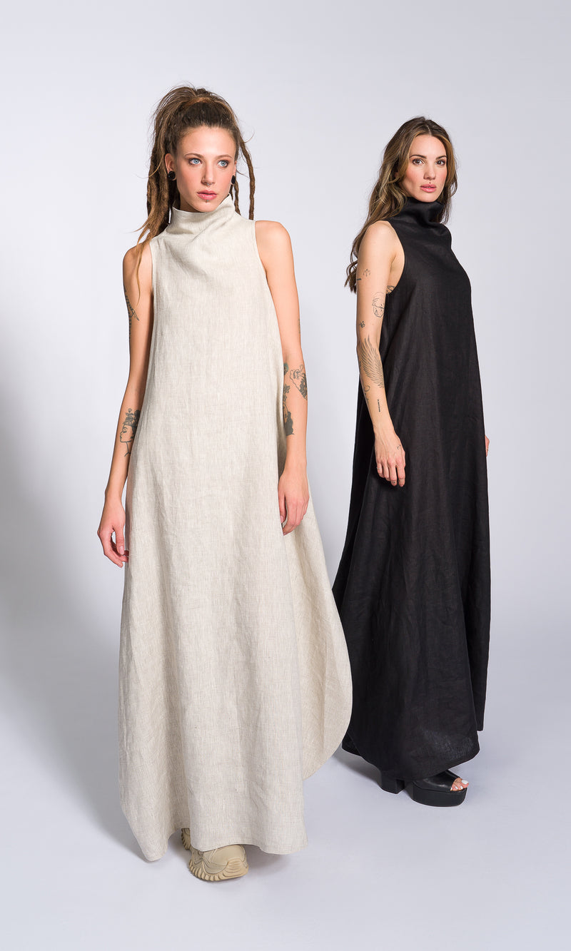 Linen High Neck Cocoon Dress