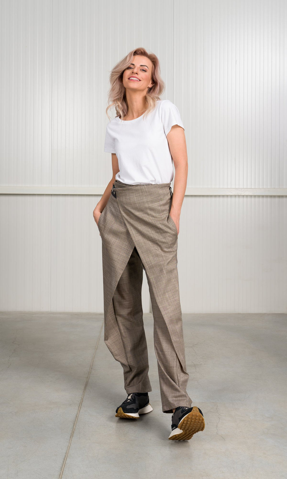 Plain Weave Pants with Overlap Front